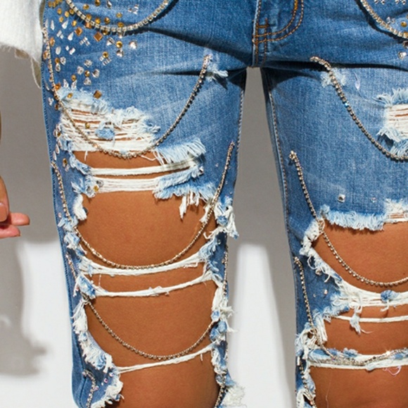 Machine | Jeans | Distressed Rhinestone Detail Boyfriend Jeans | Poshmark